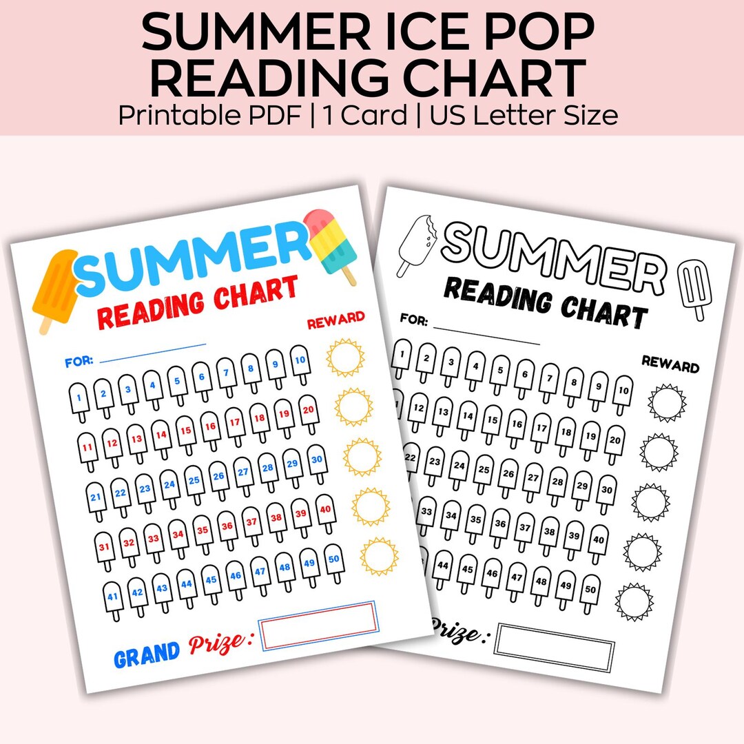 SUMMER Reading Chart, Reading Tracker and Reading Log for Kids, Summer ...