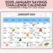 2025 January Calendar Printable, 2025 Savings Challenge, Monthly ...