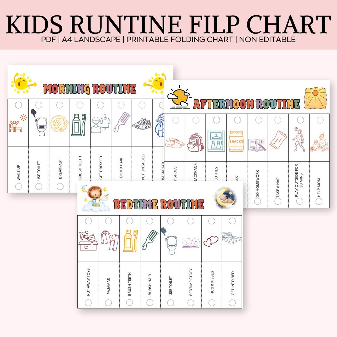 Kids Flip Routine Charts Printablebundle, Morning Chart, Bedtime ...