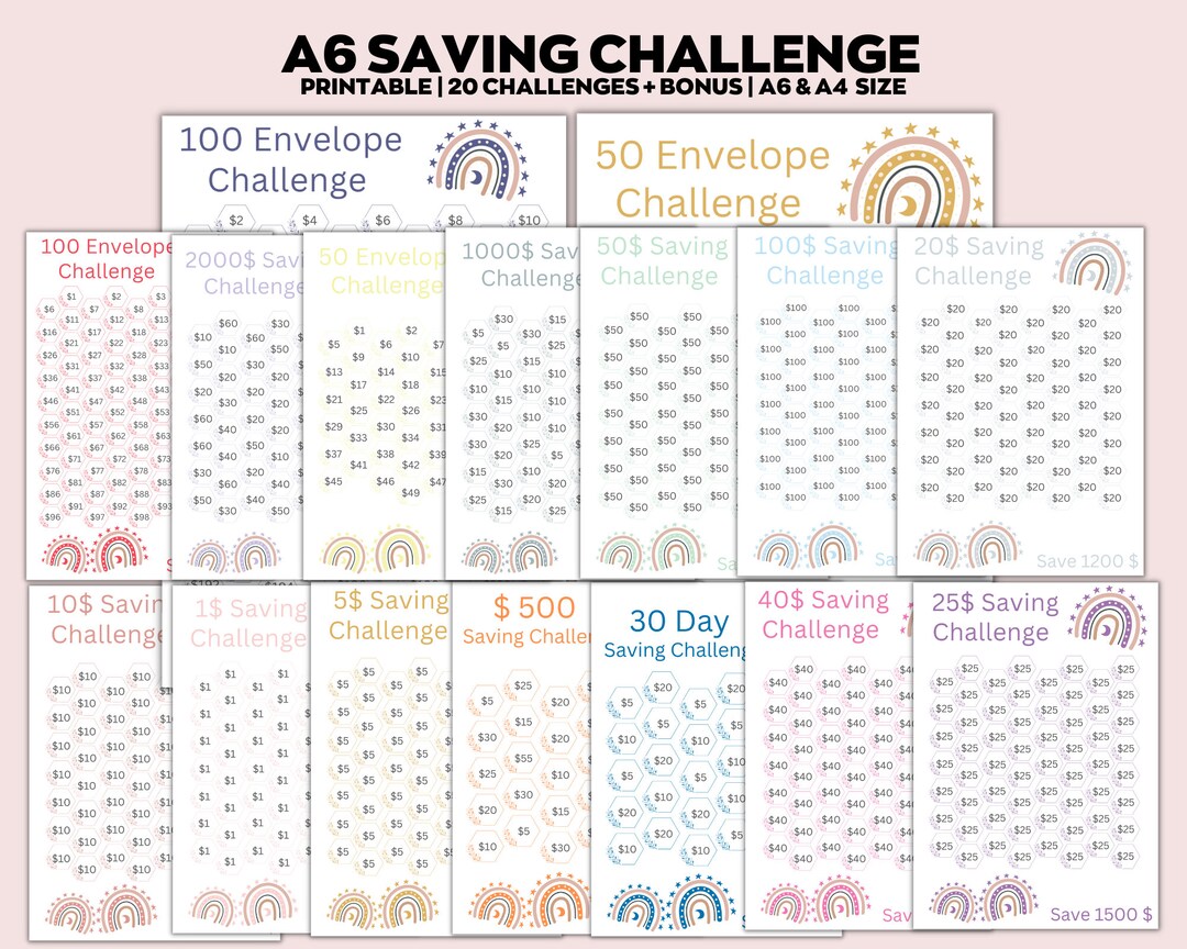 A6 Savings Challenge Printable Bundle,,saving Funds,a6 Sized Mini ...