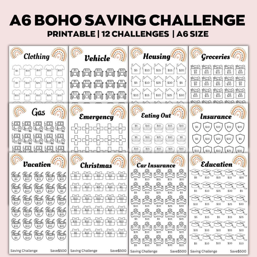 A6 Savings Challenge Printable Boho Saving Challenge Bundle - Etsy