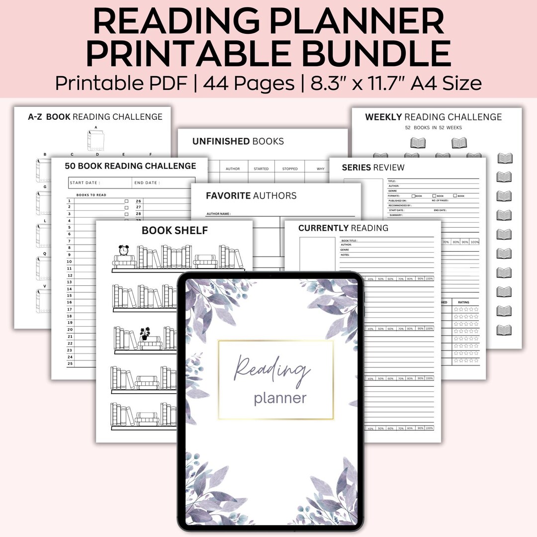 Reading Planner Bundle Printable, Monthly Reading Journal Minimal ...