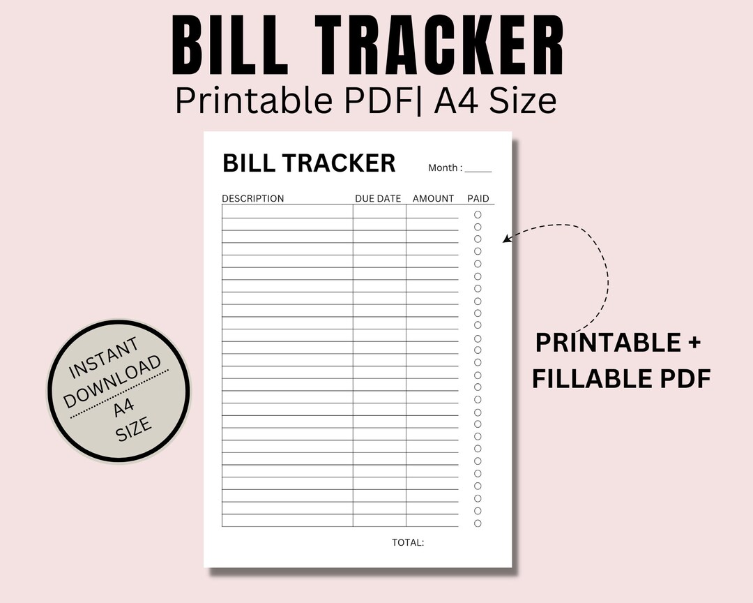 Monthly Bill Tracker Printable Bill Payment Checklist Bill - Etsy