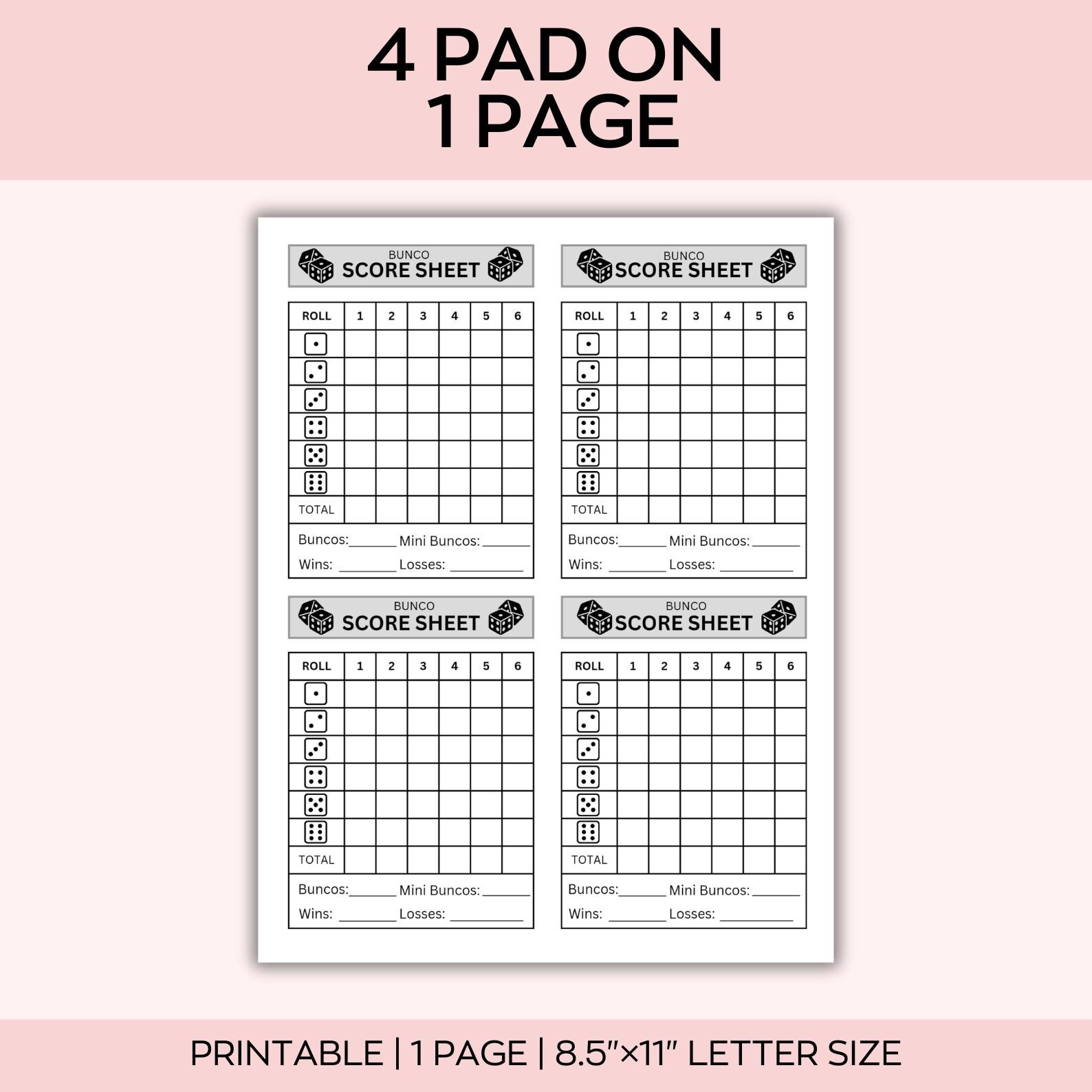 Bunco Score Sheets Printable, Minimalist Bunco Printable, Game Night ...