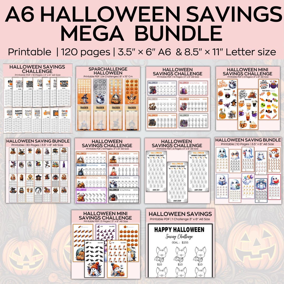 A6 Halloween Savings Printable Bundle, Spooky Cash Challenges, Low ...