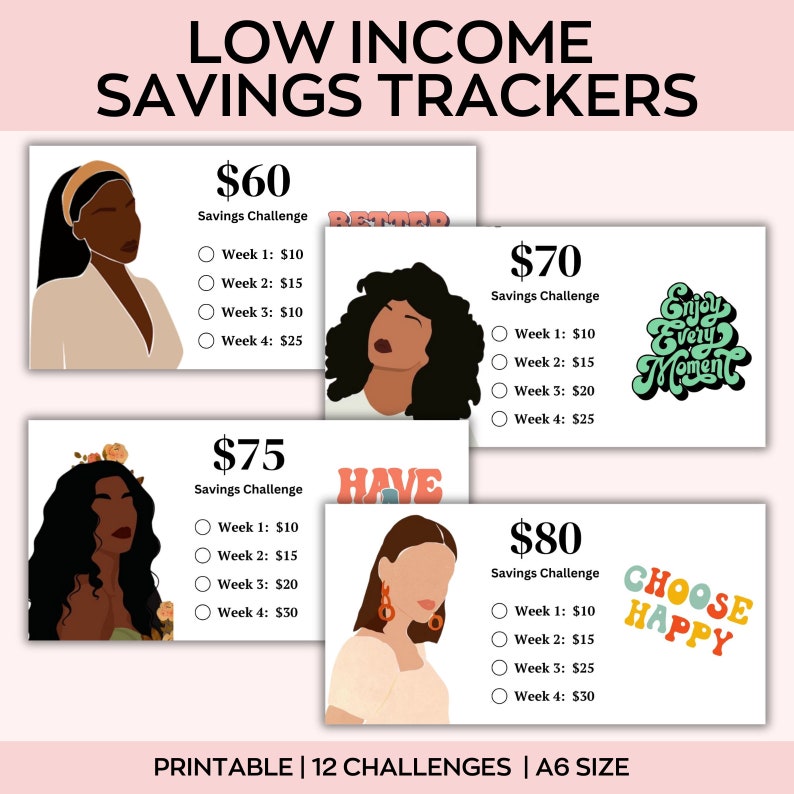 Low Income Savings Bundle, A6 Minimalist Savings Tracker Printable ...