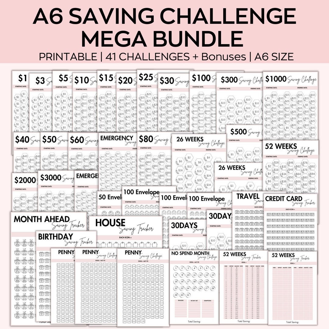 A6 Savings Challenge Printable, Savings Challenge Bundle, 1000 Savings ...