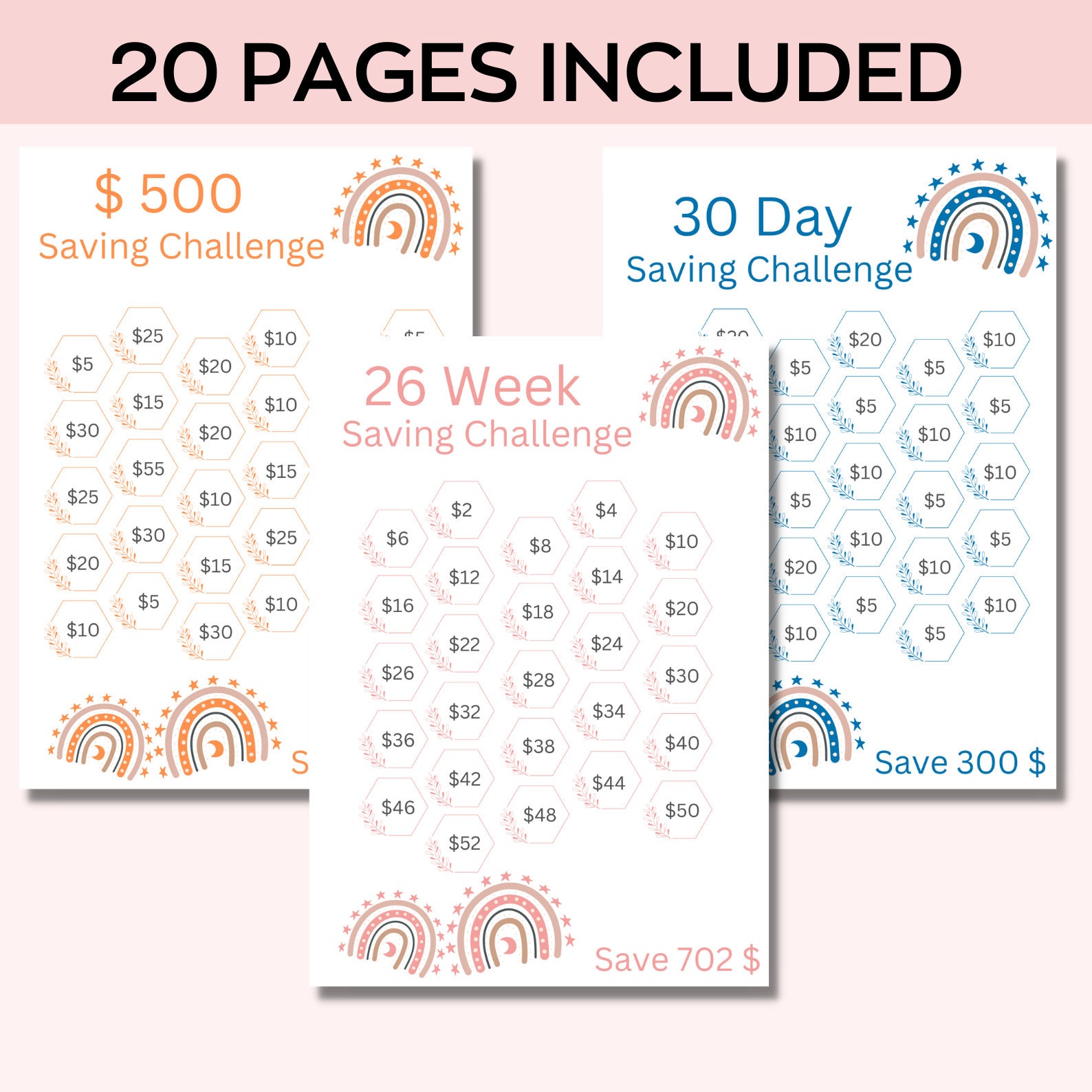 A6 Savings Challenge Printable, Boho Saving Money Tracker Bundle ...