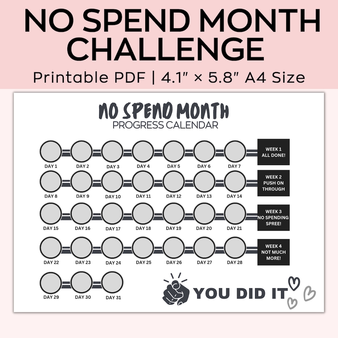 No Spend Month Tracker Printable, Emergency Fund Savings Challenge, No ...