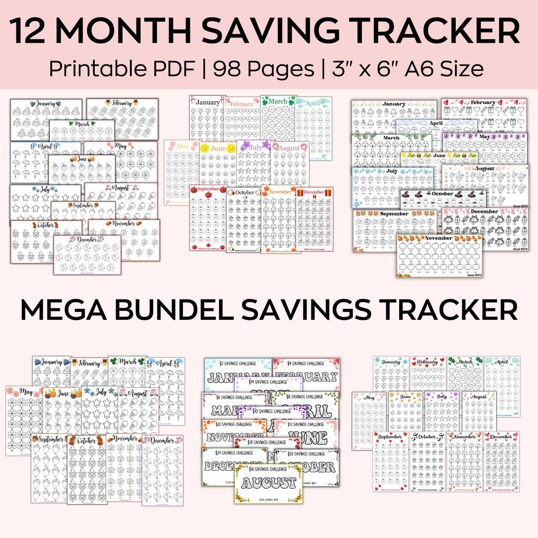 A6 Monthly Savings Challenge Printable Mega Bundle, Mini Savings ...