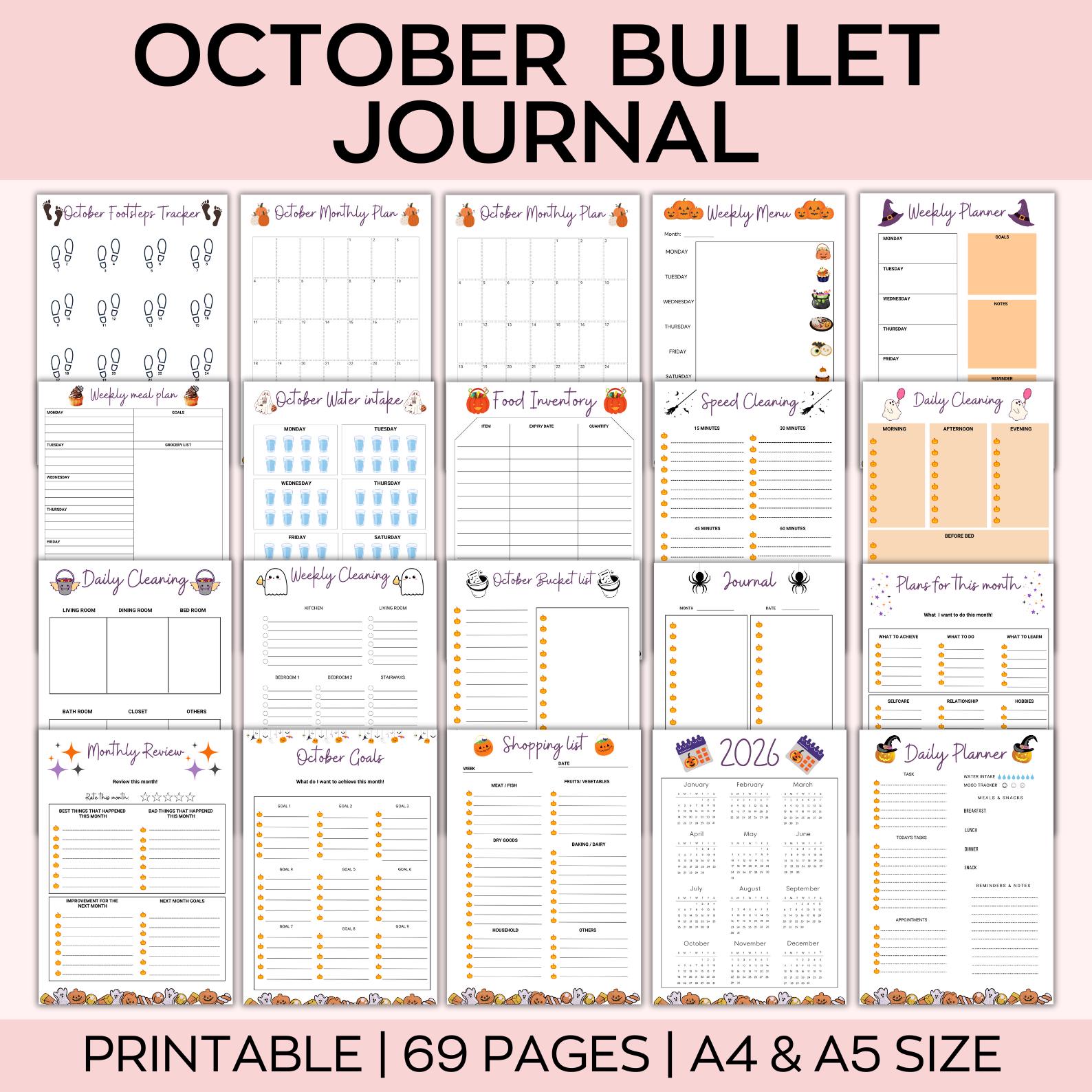 2026 October Bullet Journal, Digital Planner Pages, Printable Habit ...