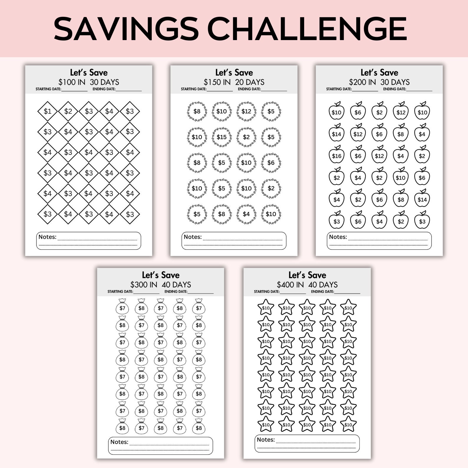 Low Income Savings Challenge Bundle, A6 Money Saving Printable, Monthly ...