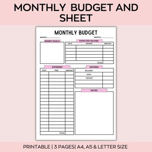 Monthly Budget Planner Printable , Financial Journal , Monthly Budget ...