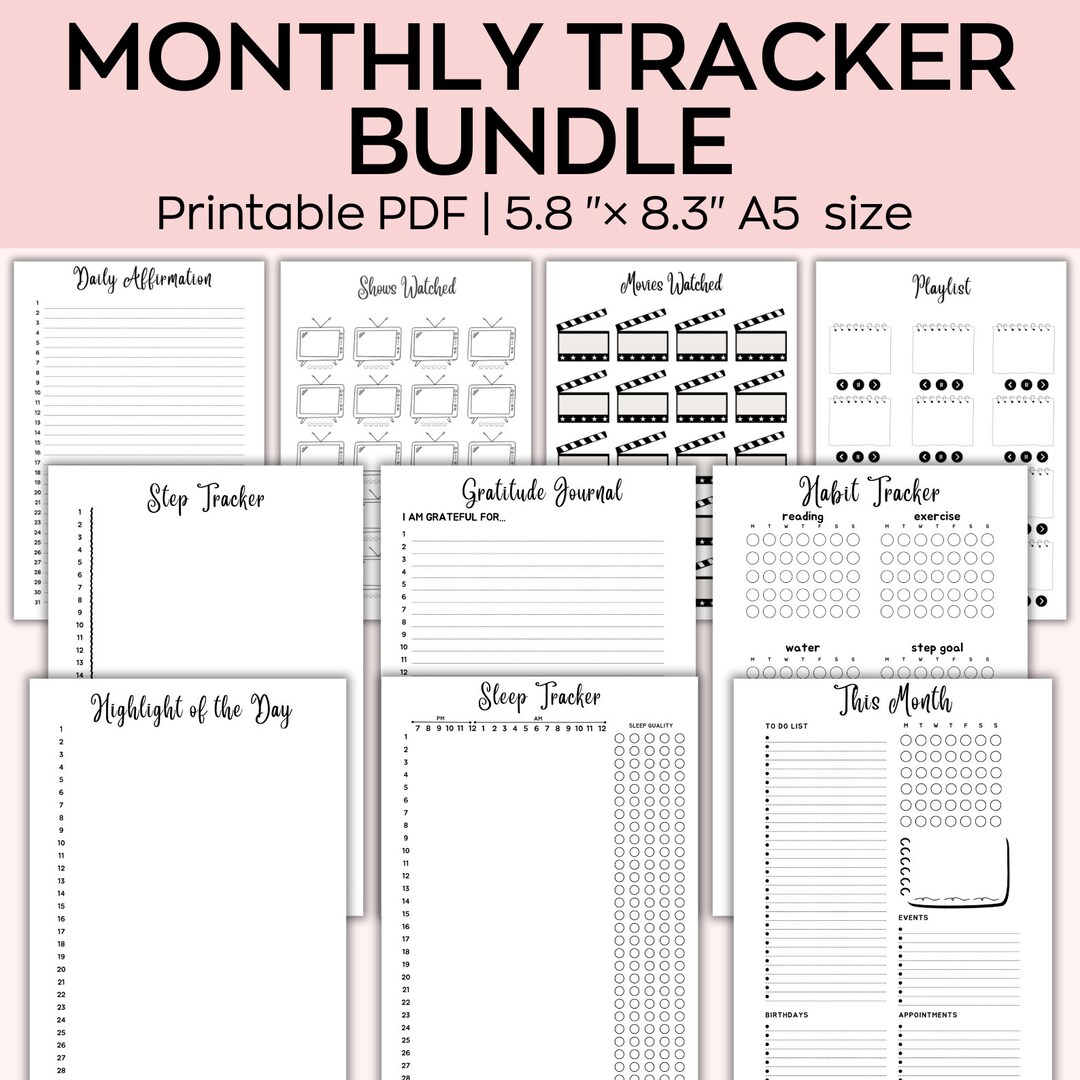 Monthly Tracker Bundle, A5 Printable Journal Pages, Everyday Habit ...