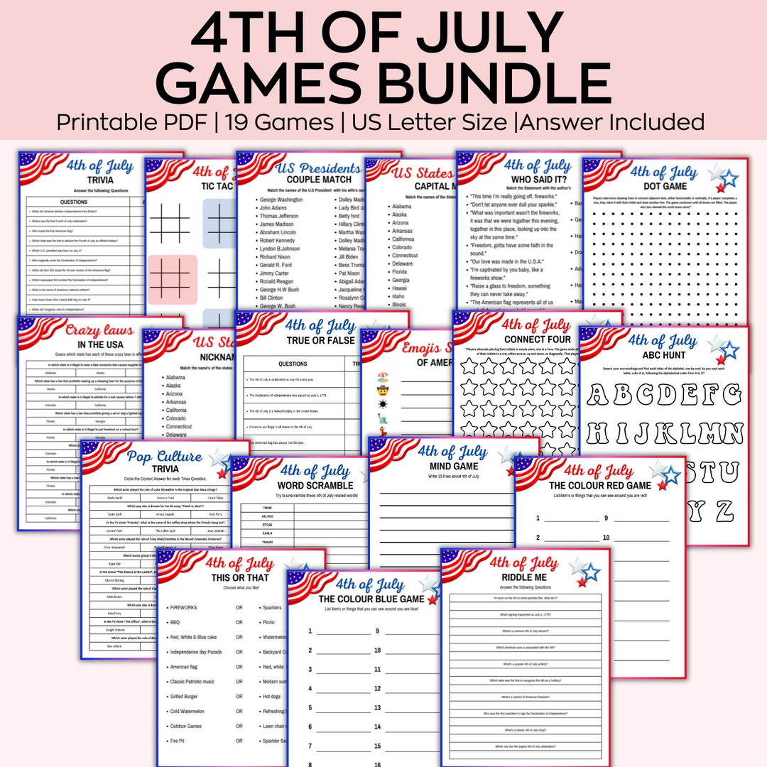 Printable 4th of July Games, Independence Day Games, 4th of July Picnic ...