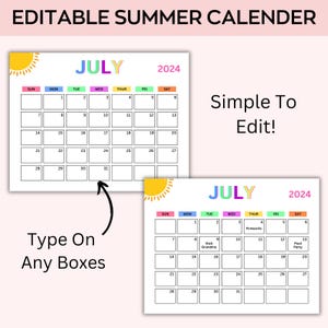 2024 Editable Summer Calendar Set, Summer Chore Chart, Finance Planner ...
