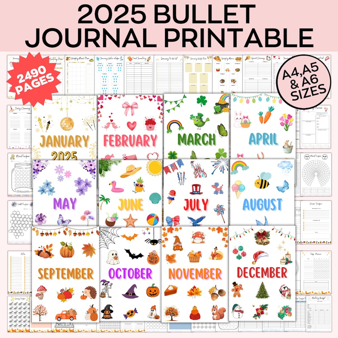 2025 Bullet Journal Bundle, Bujo Trackers, Bullet Journal Template ...