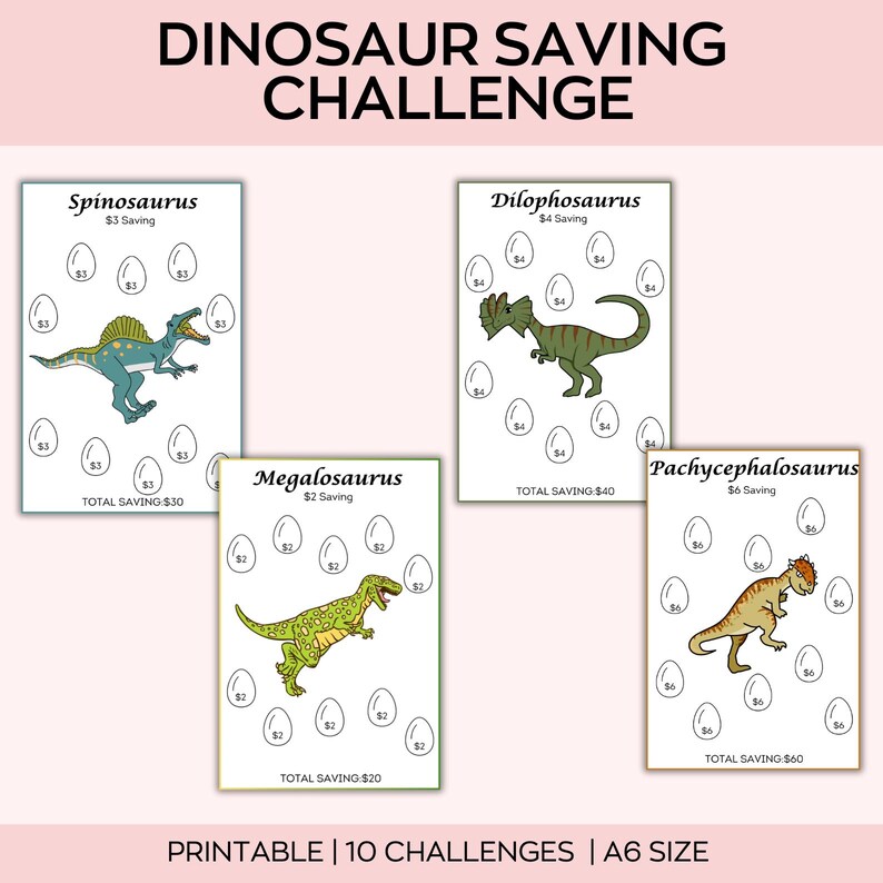 Money Savings Challenges, Mini Dinosaur Savings Challenge, Kids Savings ...