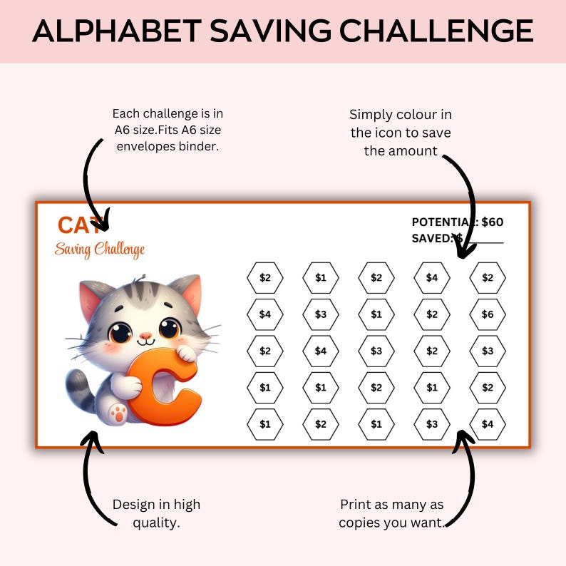 Alphabet Letter Savings Challenge Printable, Low-income Saving ...