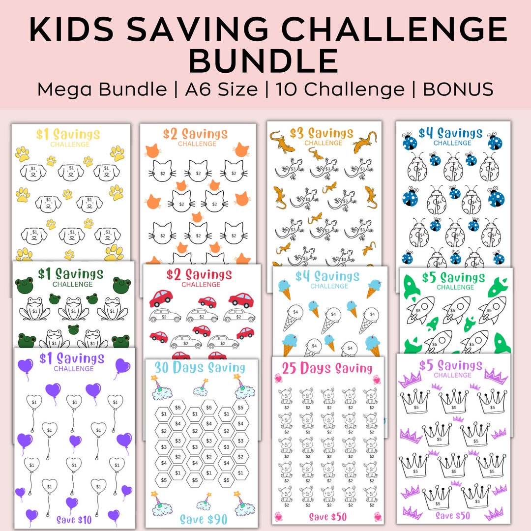 Kids Savings Challenge Printable, Mini Savings Challenge, Money Saving ...