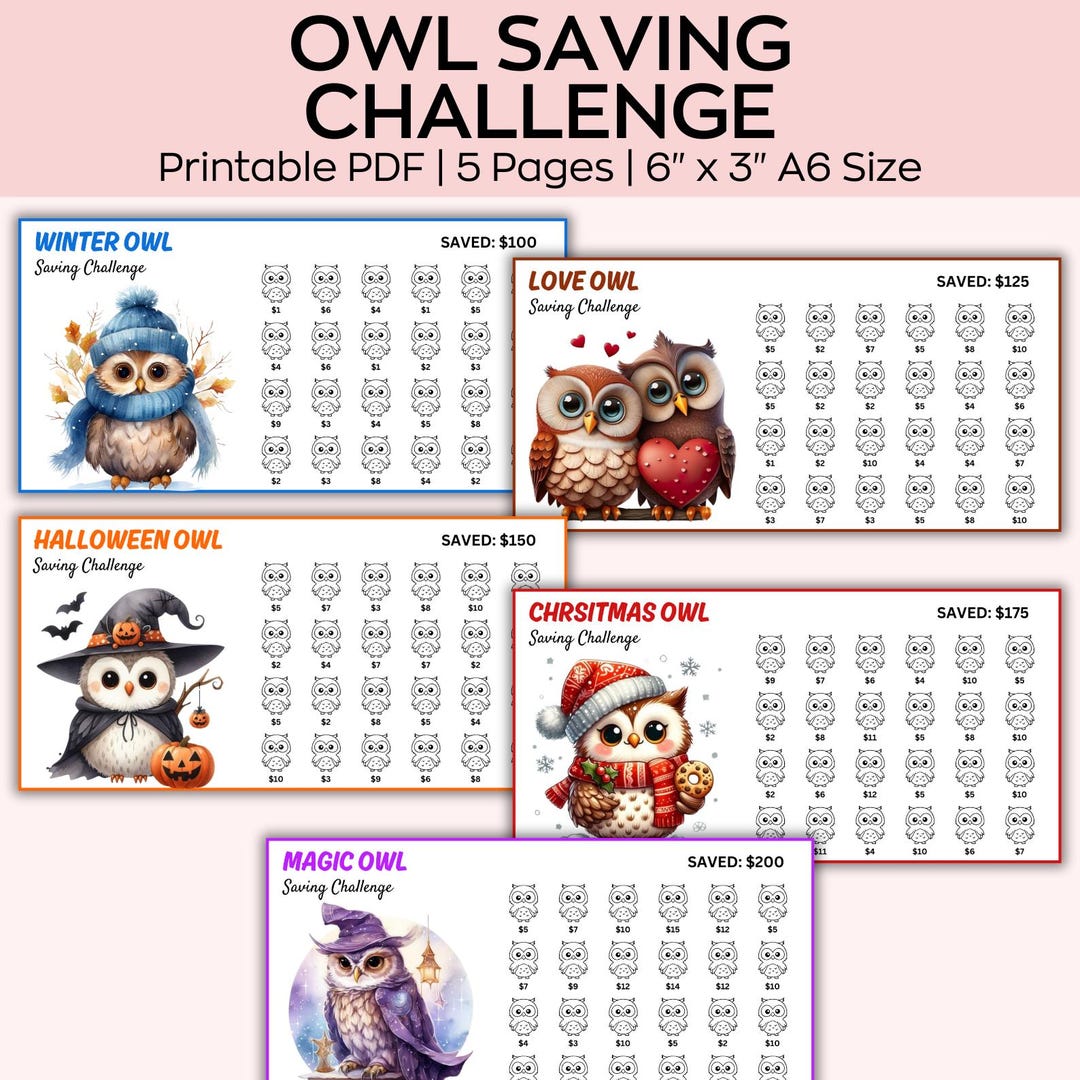 Owl Savings Challenge Printable, A6 Mini Owl Saving Challenge, Money ...