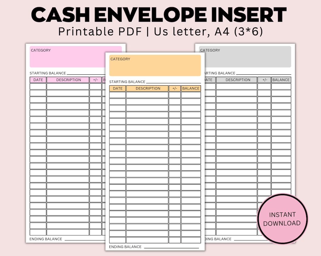 Cash Envelope Inserts Printable Budgeting Insert Cash - Etsy