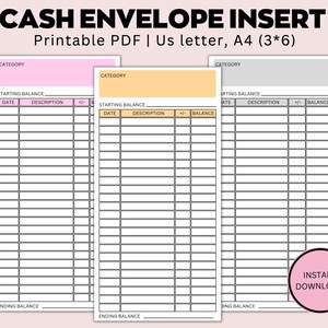 Cash Envelope Inserts Printable Budgeting Insert Cash - Etsy