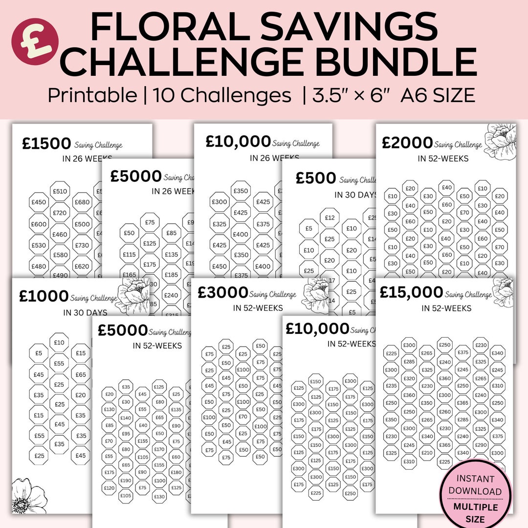 Pound Savings Challenge Printable, A6 Flower Saving Money Tracker ...