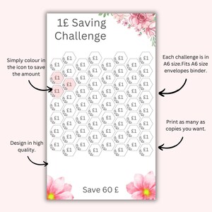 Pounds Saving Challenge Printable, Floral Saving Tacker, Cash Budgeting ...