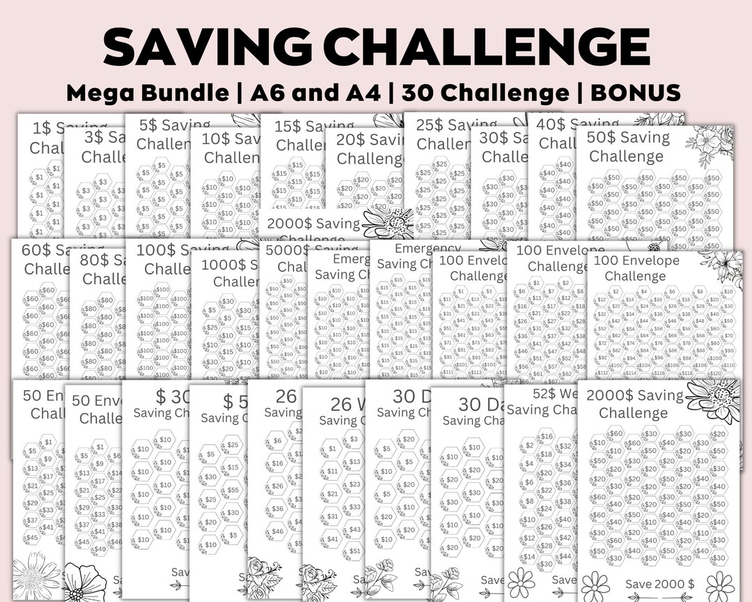 A6 Savings Challenge Printable Savings Challenge Bundle 1000 - Etsy