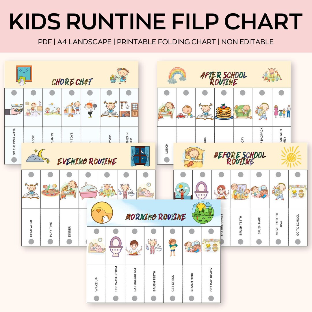 Kids Flip Routine Chart Printable, After School Routine, Morning Chart ...