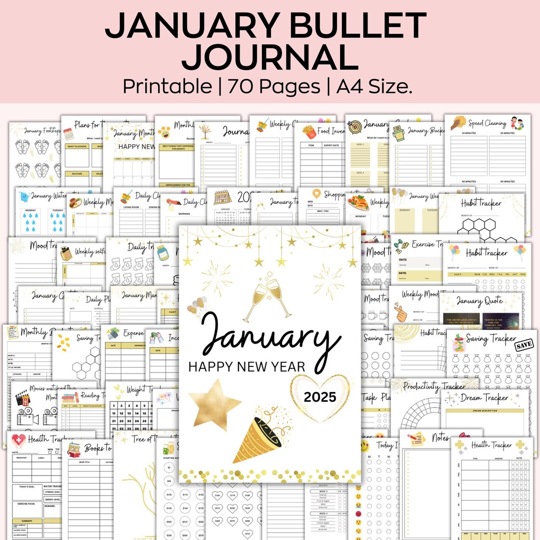 2025 Bullet Journal Bundle, 70 Unique Digital Pages, Colour in Journal ...