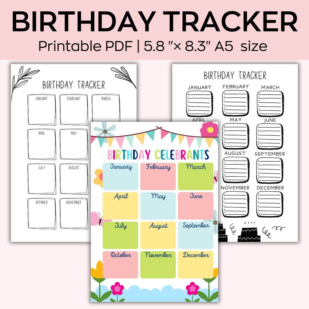 Birthday Tracker, A5 Journal Page Printable, Birthday Calendar ...