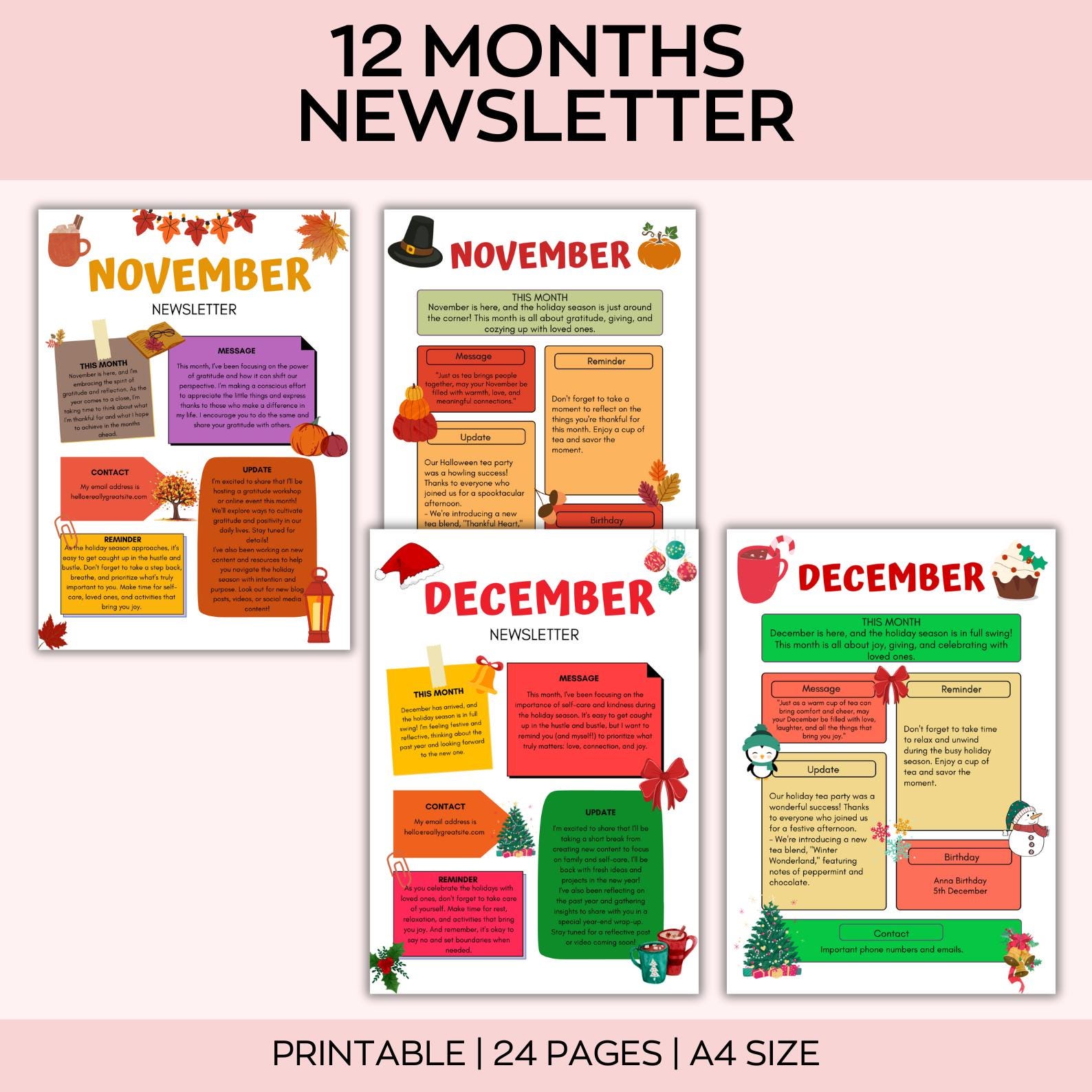 12 Months Fully Editable Newsletter Template Bundle, Teacher Note ...