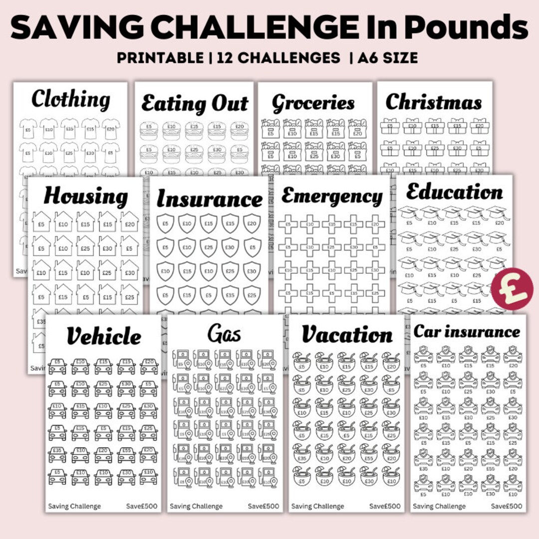 Pound Saving Challenge Printable, Savings Challenge Bundle, A6 Sized ...