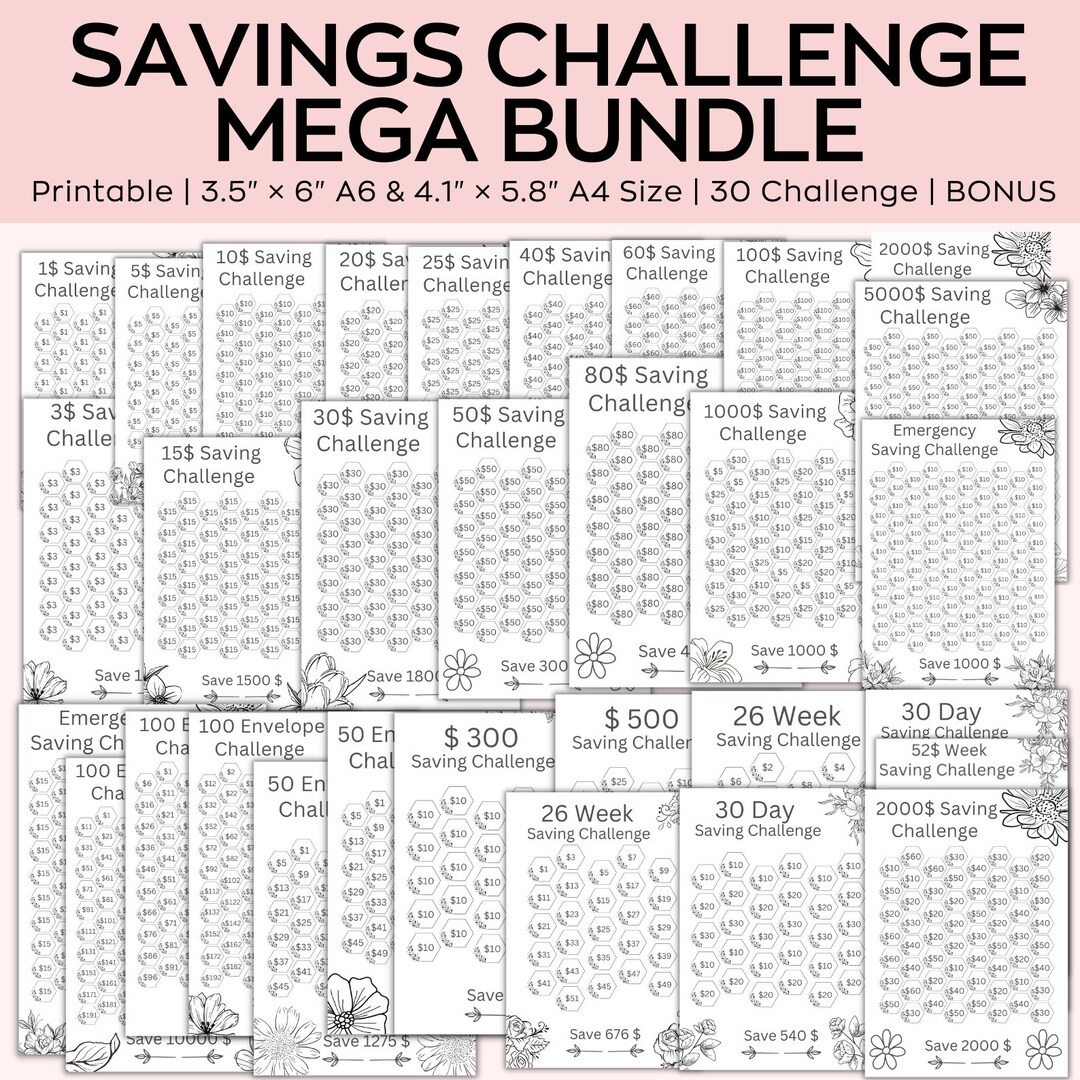 A6 Savings Challenge Printable, Savings Challenge Bundle, 1000 Savings ...