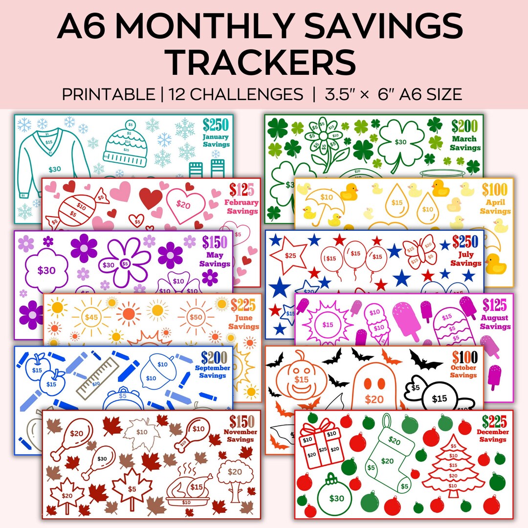 Monthly Color-by-number Savings Challenge, A6 Mini Savings Challenge ...