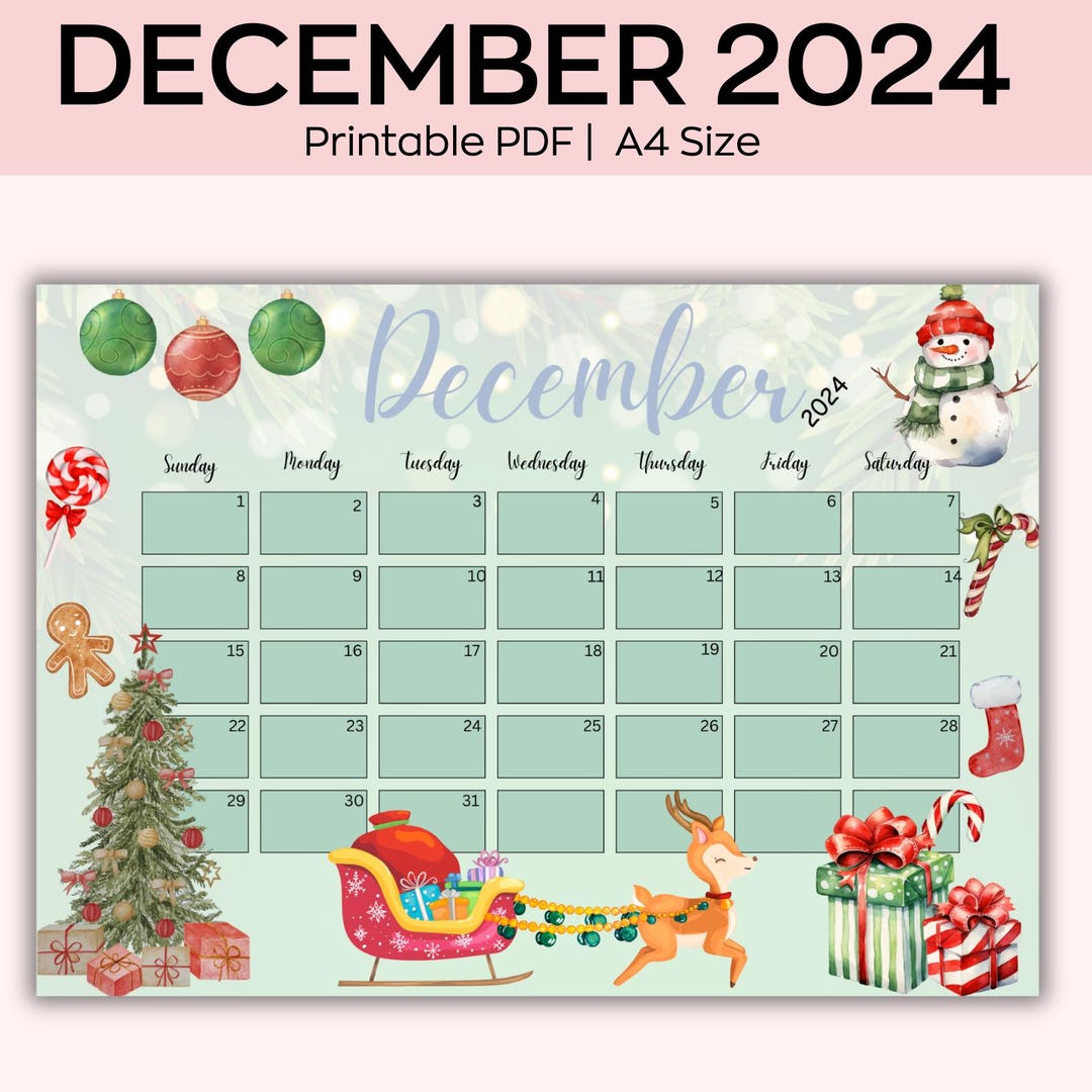 Printable December 2024 Calendar, Colorful Christmas With Cute ...