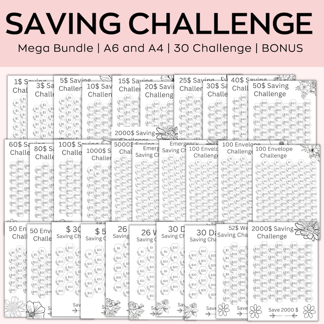A6 Savings Challenge Printable, Savings Challenge Bundle, 1000 Savings ...