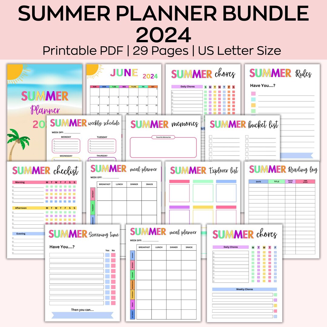 2024 SUMMER Editable Planner Bundle - Calendar, Checklist, Reading List ...