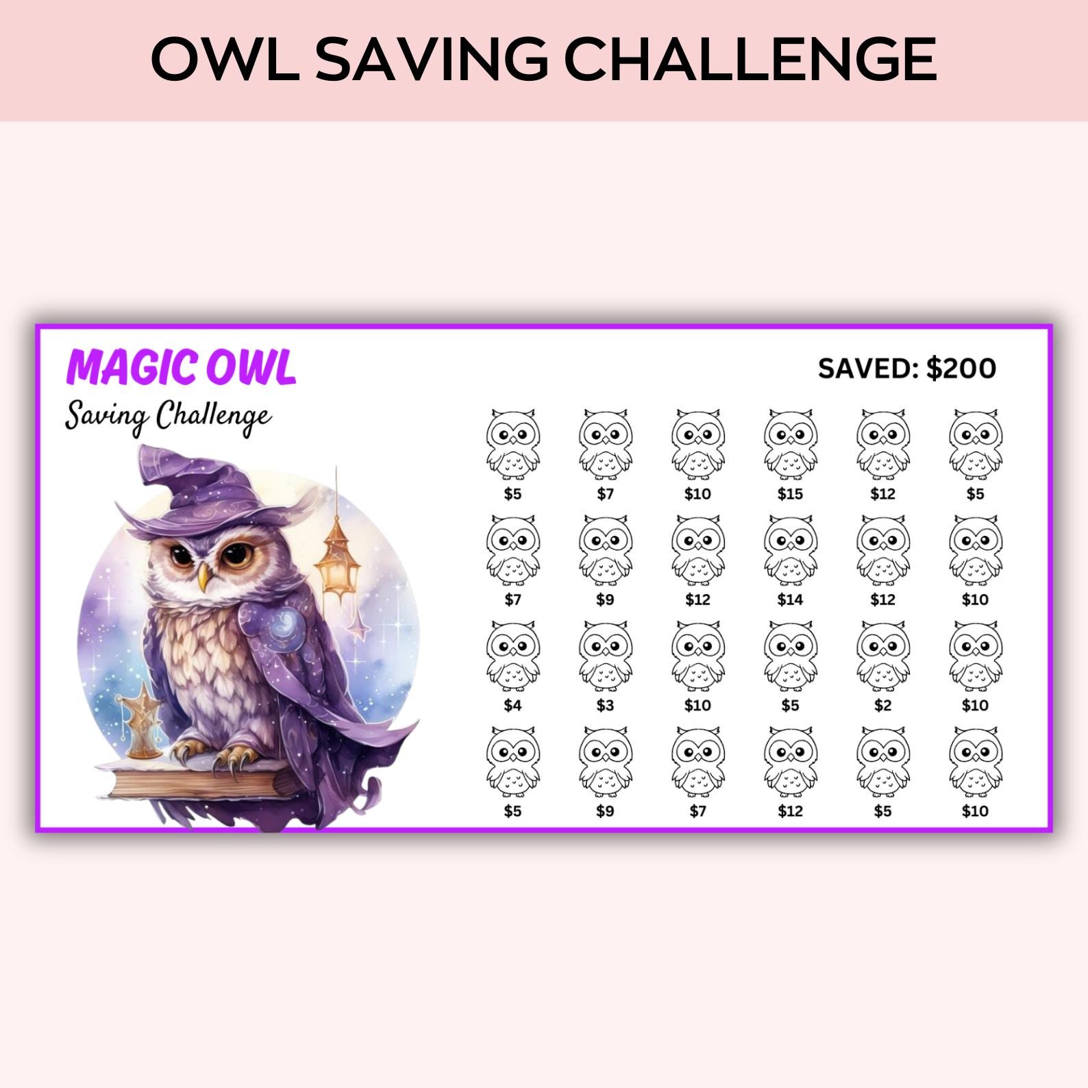 Owl Savings Challenge Printable, A6 Mini Owl Saving Challenge, Money ...