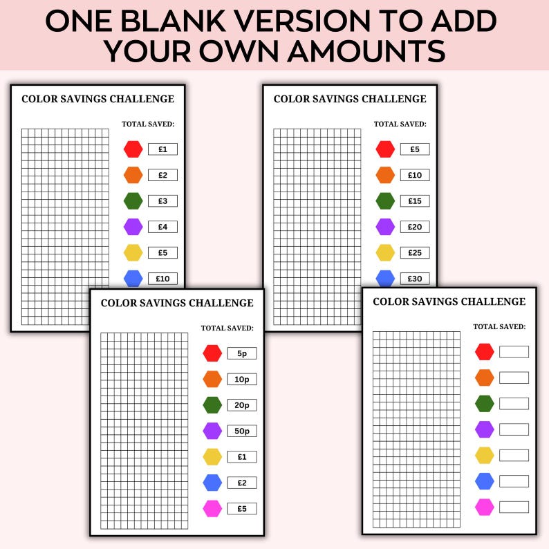 Color-in Savings Bundle Challenges, Low Income Saving Challenges ...