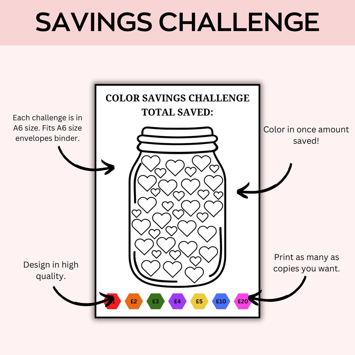 Color-in Savings Bundle Challenges, Low Income Saving Challenges ...