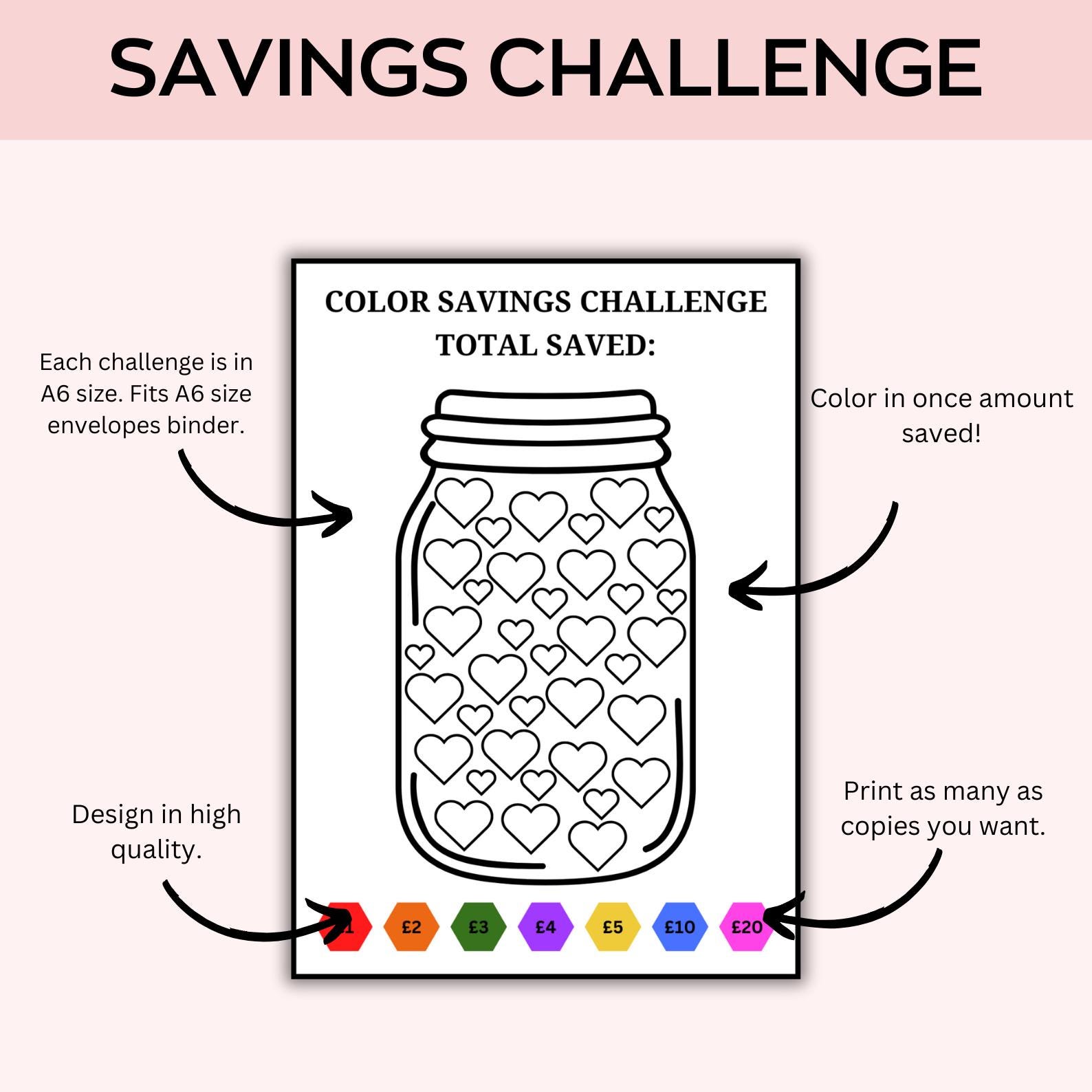 Color-in Savings Bundle Challenges, Low Income Saving Challenges ...