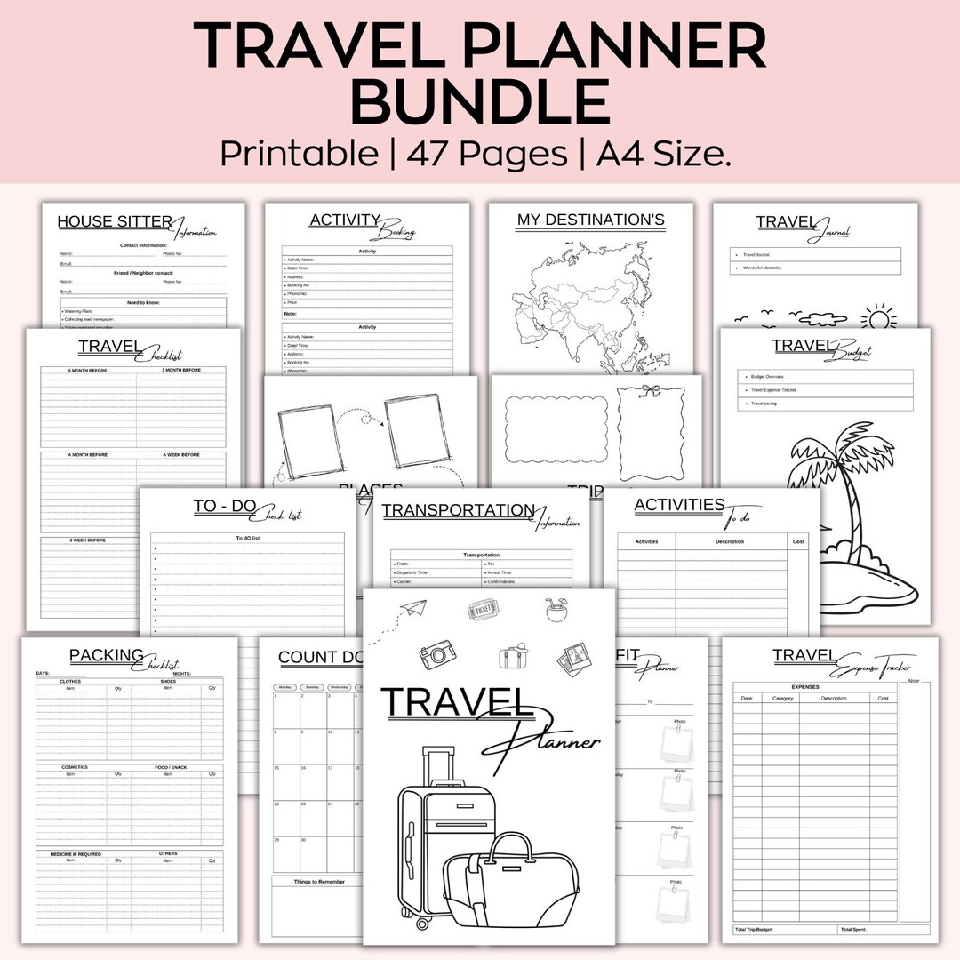 Ultimate Travel Planner Bundle, Digital Family Trip Planner A4, Travel ...