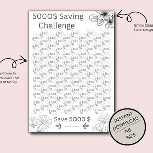 Floral 5000 Savings Challenge Printable, 100 Envelope Savings Challenge, 5,000 Savings Challenge ...