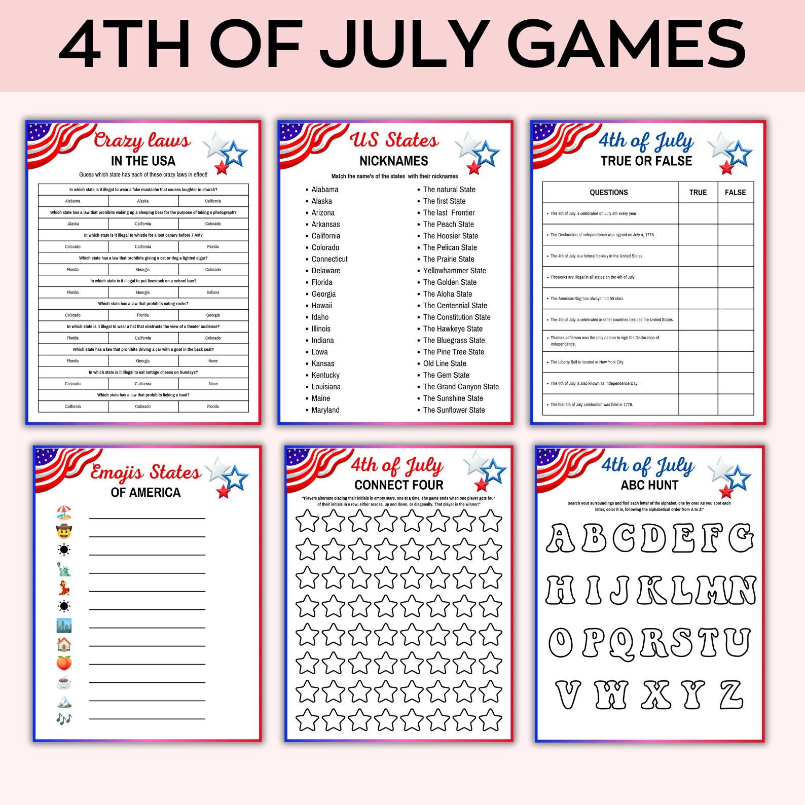 Printable 4th of July Games, Independence Day Games, 4th of July Picnic ...