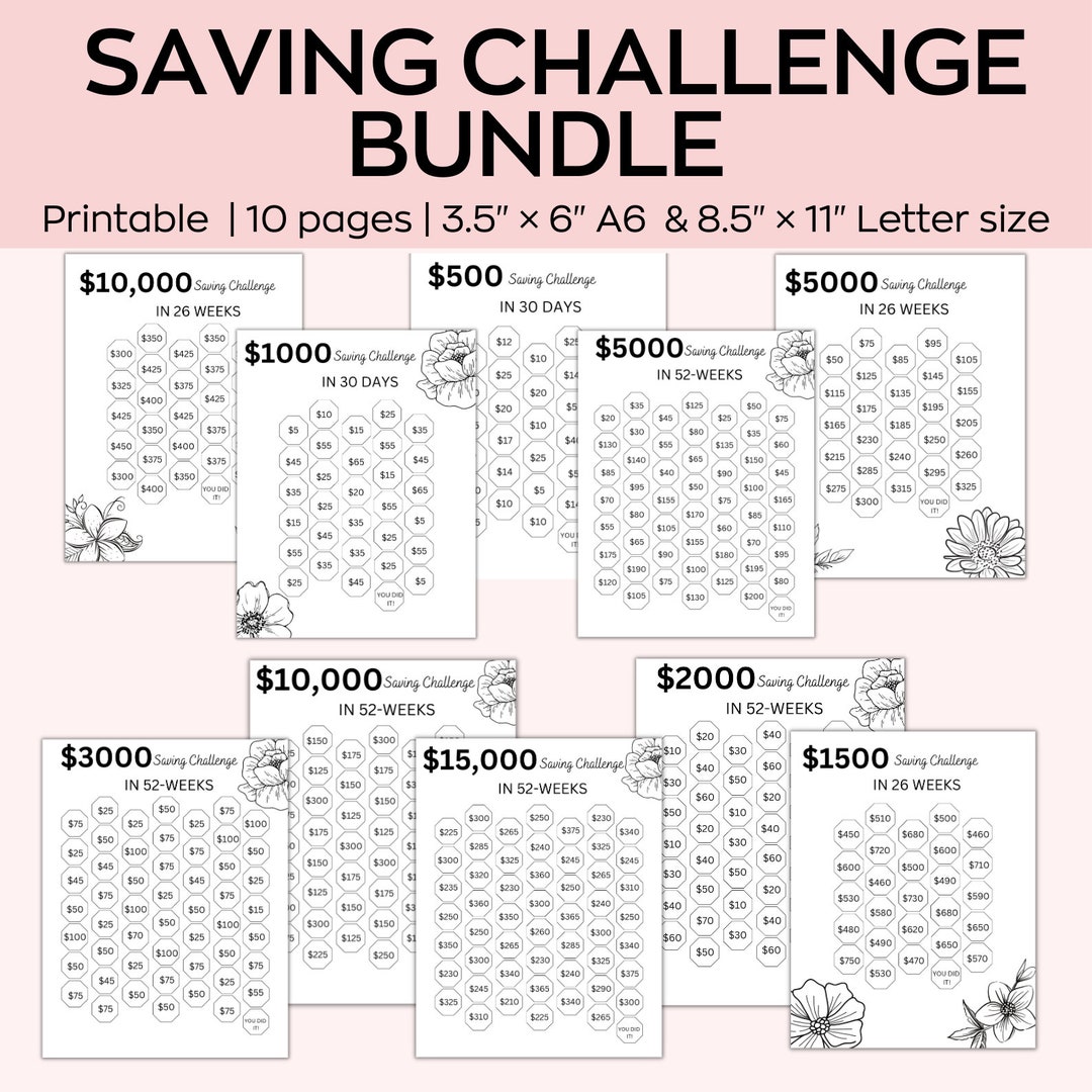 Money Saving Challenge Bundle, Savings Tracker Printables, Savings ...