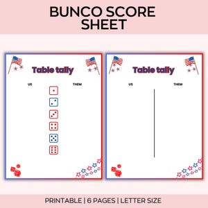 Patriotic Bunco Printable Bundle, Score Cards, Tally and Table Cards ...
