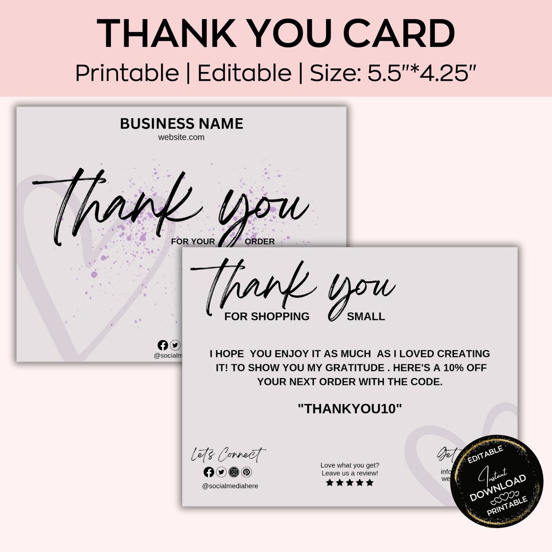 Small Business Thank You Cards,printable Customer Cards,custom Package ...